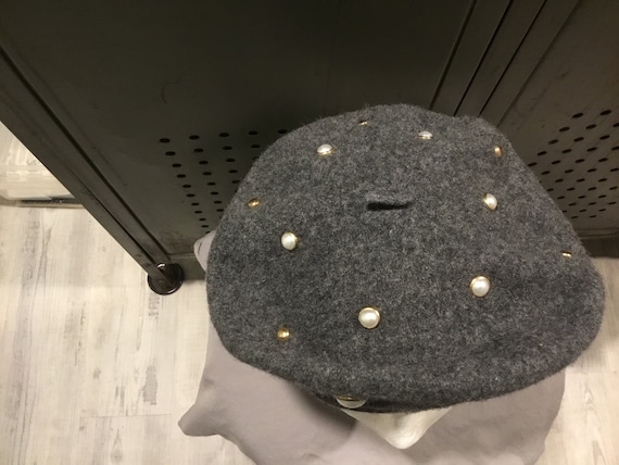 Gold and Pearl Studded Beret Tres Chic Gray Wool Bere… - Gem