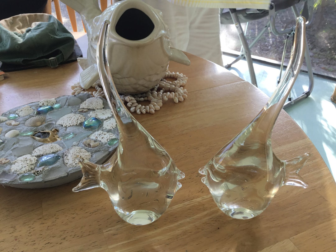 2 Glass Fish Murano Glass Look 2 Crystal Glass Angel Fish Florida Room ...