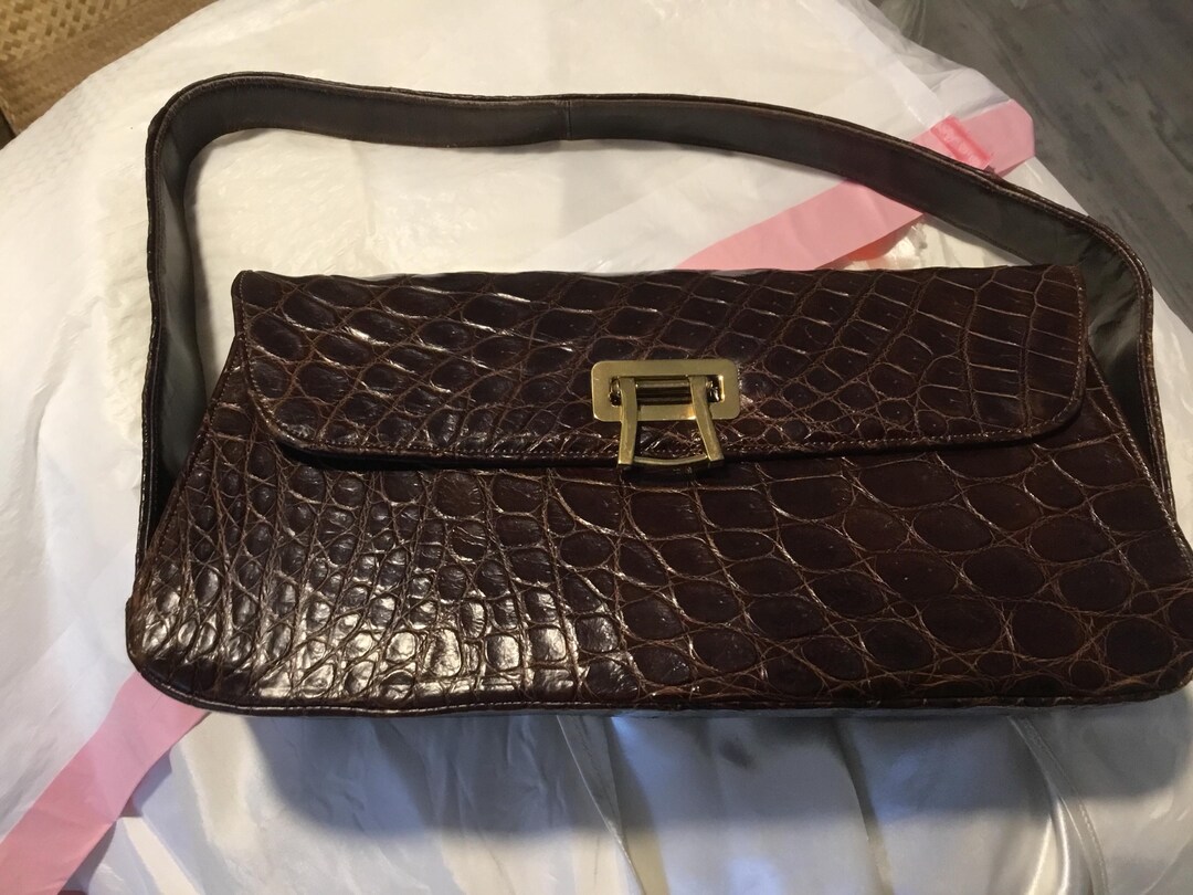 Alligator Bag Vintage Alligator Purse Classic VTG Purse Mahogany Brown ...