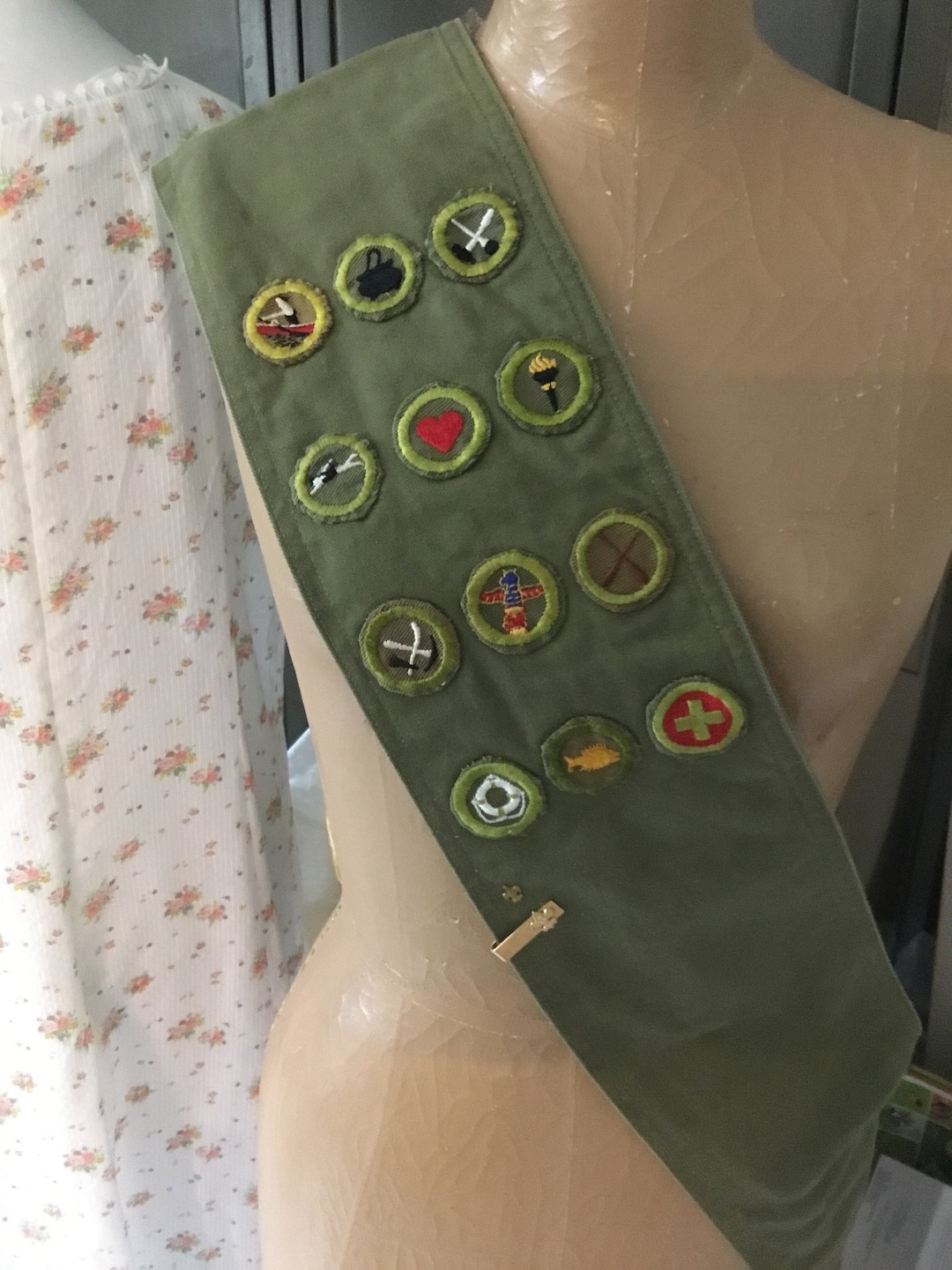 40's-50's Boy Scout Sash With 12 Badges Boy Scout Tie Clasp and Fleur ...