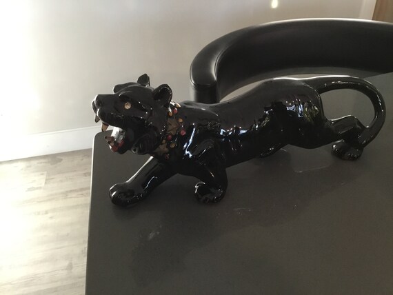 Black Tiger Figurine Mid Century Ceramics Slinking Tiger or | Etsy