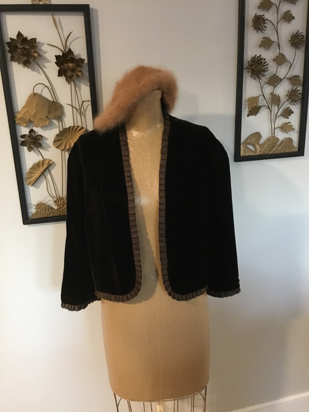 Velvet Jacket Vintage Velvet Topper Dressy Jacket Pleated Ribbon Detail ...