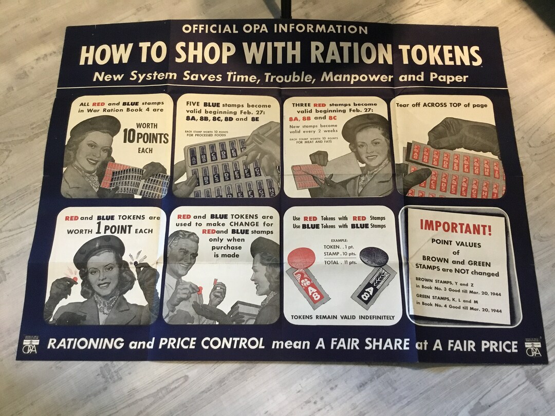 Ration Poster WW II Official OPA Info on Ration Tokens 40s Ephemera ...