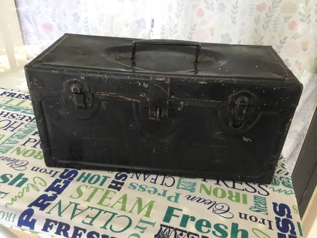 Vintage Tool Box Rustic Storage Black Metal Tool Box Metal Latches and ...