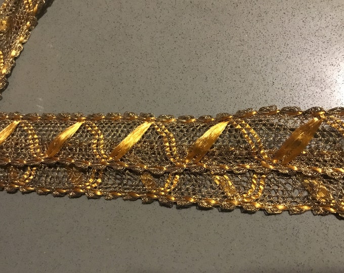 Antique Gold Metallic Lace and Ribbon Inserts NOS Trim Over 10 Yards ...