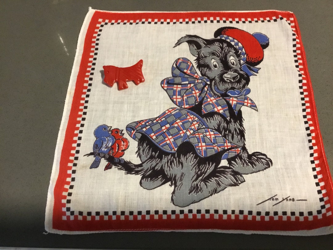 Scotty Dog Hanky and Bakelite Button Red Scotty Dog Button Vintage ...
