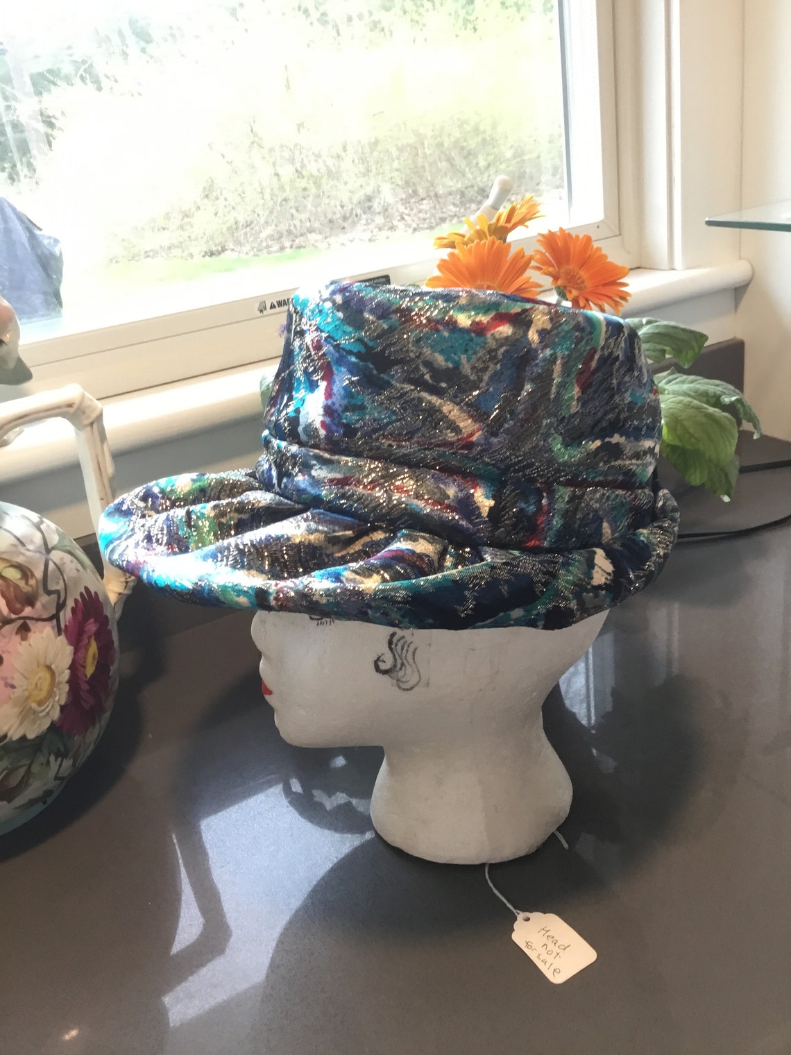 Stylish Vintage Hat Metallic Brocade in Blues and Silver Union | Etsy