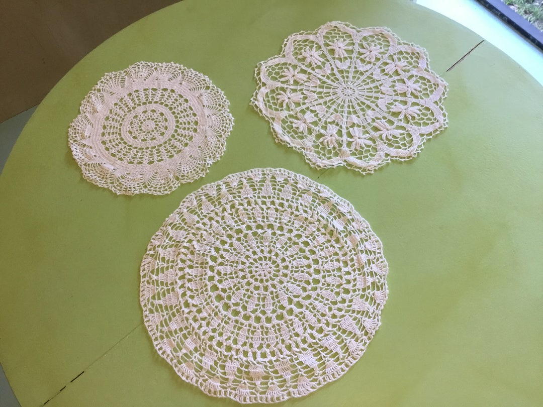 Vintage Linens Set of 3 Crochet Doilies Hand Done Doilies Large ...
