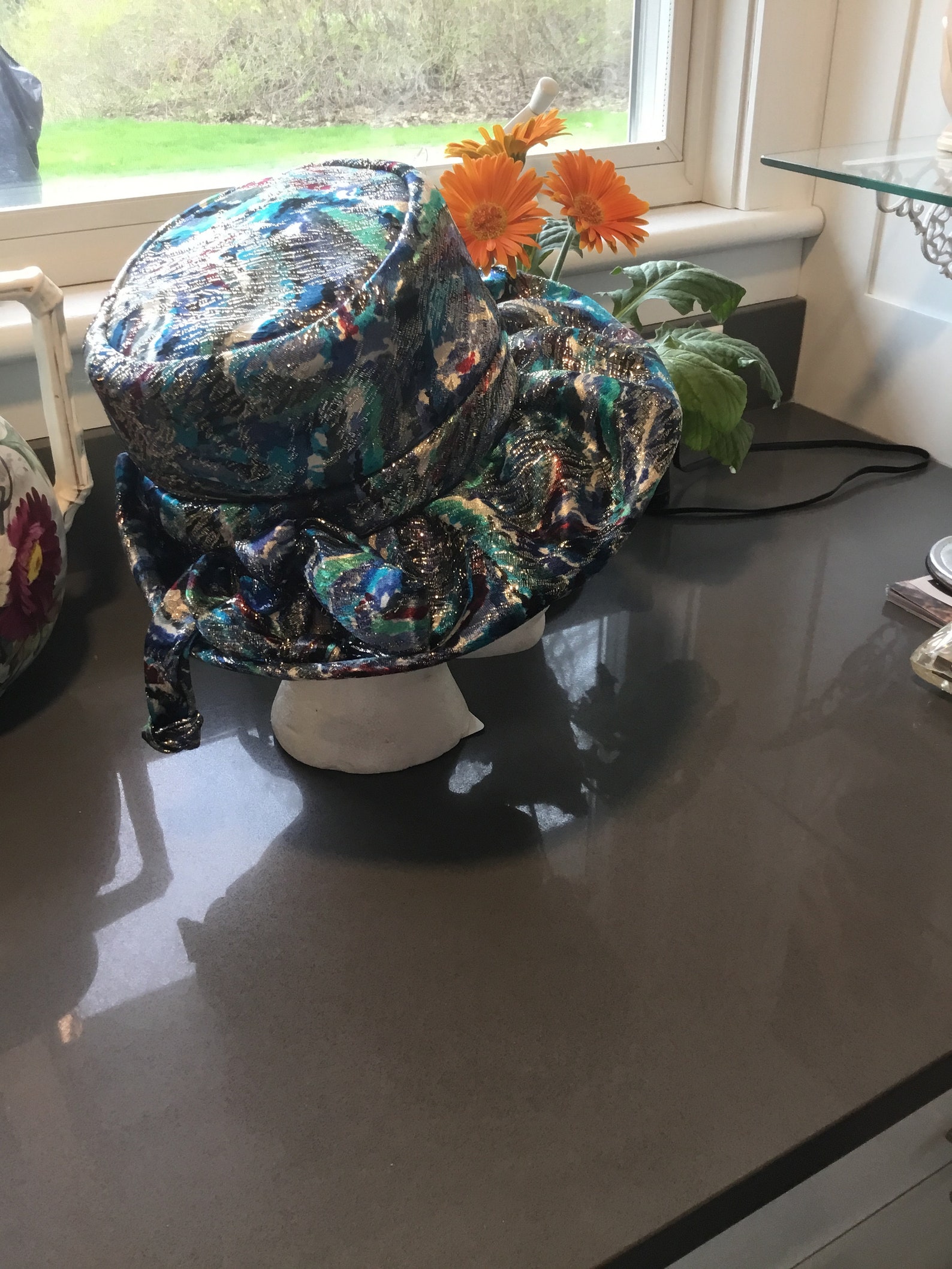 Stylish Vintage Hat Metallic Brocade in Blues and Silver Union | Etsy