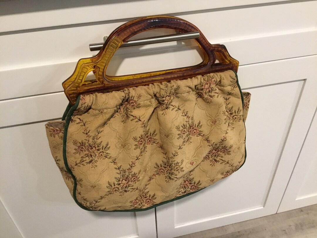 Tapestry Purse With Tortoise Plastic Handles Shabby Chic Crochet or ...
