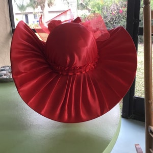 Red Hat Big Brim Hat Red Hat Lady Society Satiny Base With - Etsy