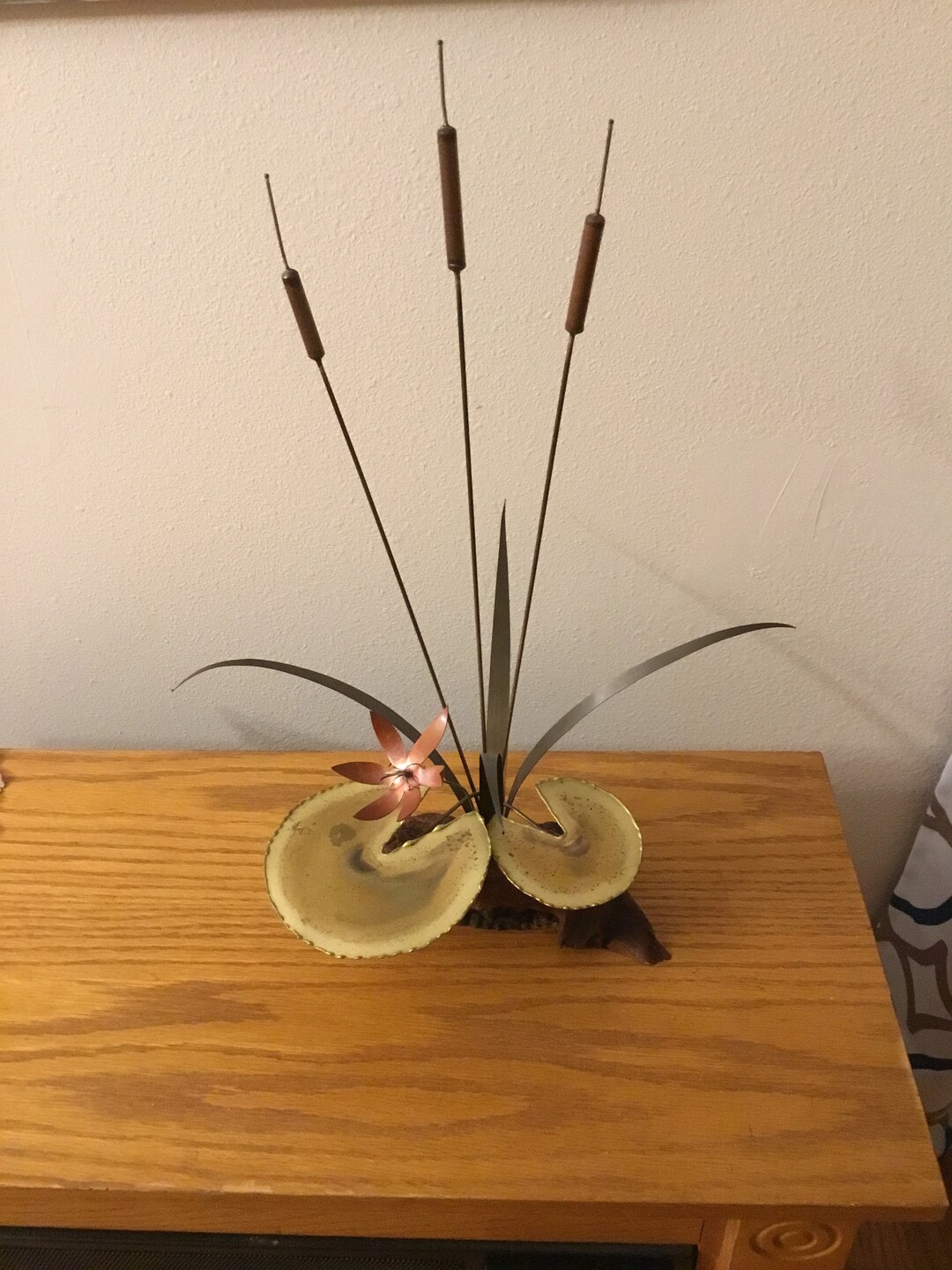 Metal Sculpture Metal Cat Tails and Lily Pads Curtis Jere Style MCM ...