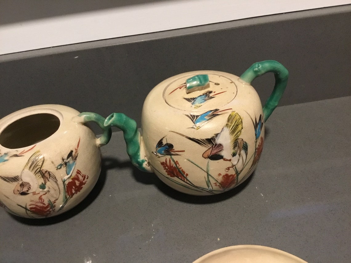 Vintage Tea Set Antique Hand Painted China Bird Pattern Shabby - Etsy