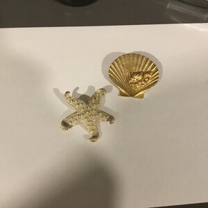 Beach Jewelry Large Sea Shell Pin and Large Starfish Pin Beach Fashion ...