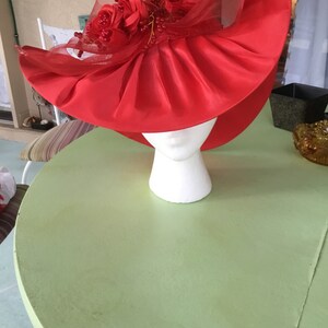 Red Hat Big Brim Hat Red Hat Lady Society Satiny Base With - Etsy