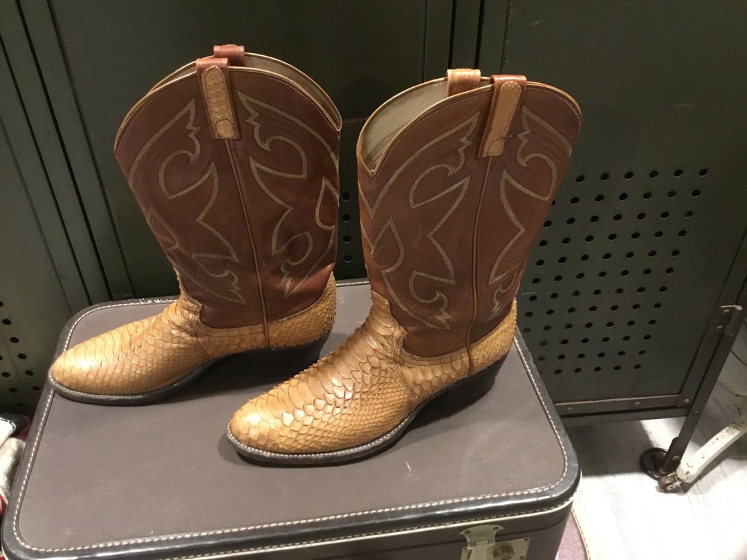 Cowboy Boots Dan Post Boots Two Tone Leather and Snakeskin Boots Marked ...