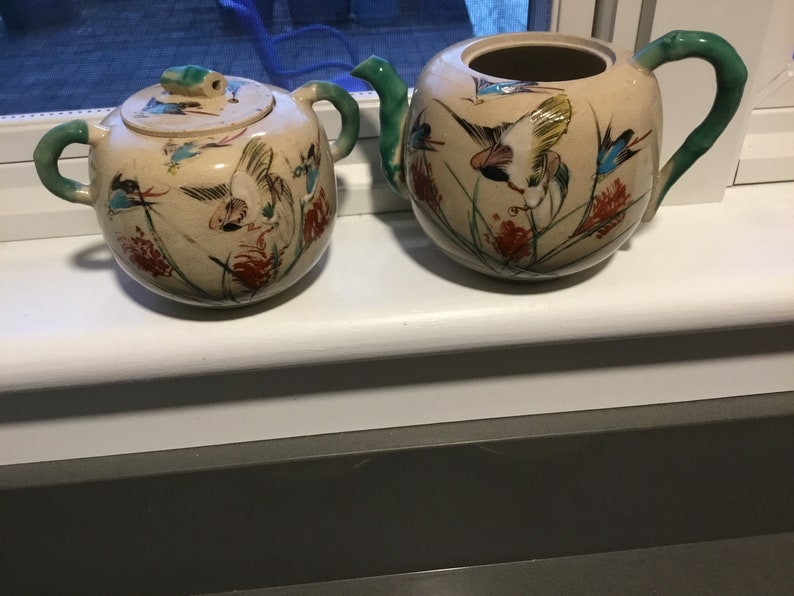 Vintage Tea Set Antique Hand Painted China Bird Pattern Shabby - Etsy