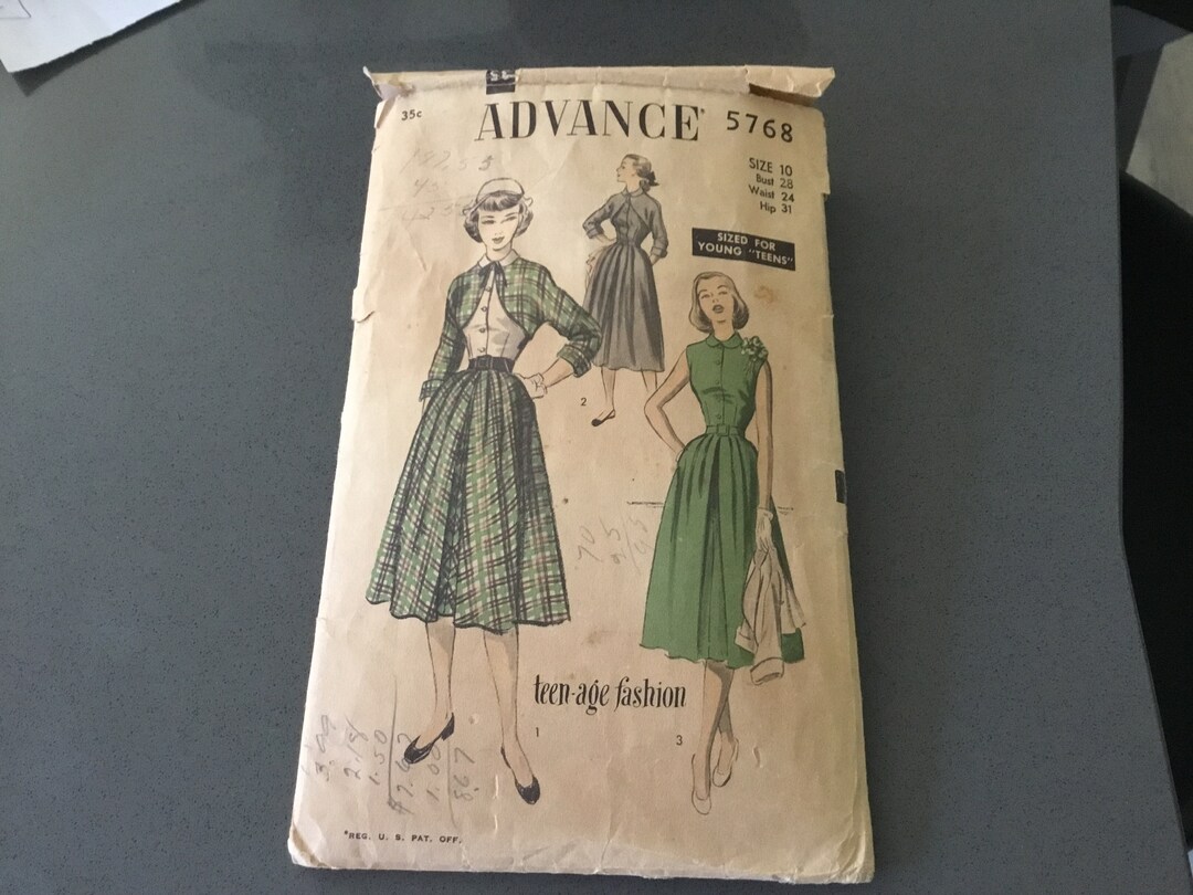 Advance Sewing Pattern 50's Advance 5768 Pattern for Young Teens 35 ...