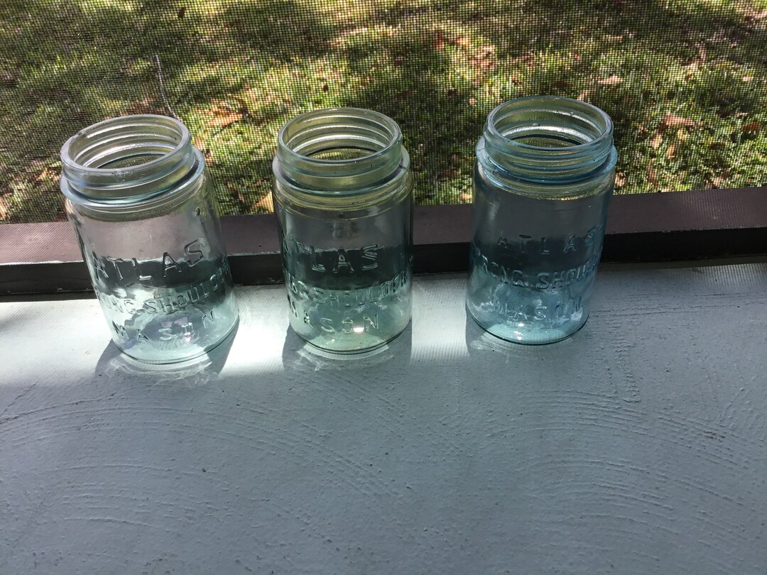 Atlas Canning Jars Strong Shoulder 1pale Green Jar 2 Have Dropped A 3 ...