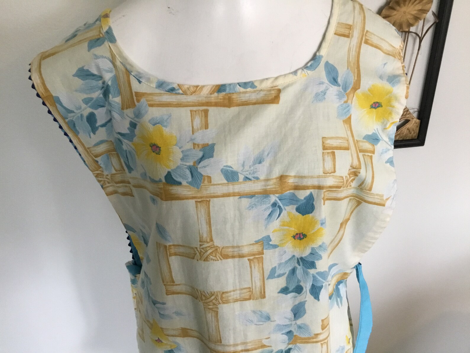 Vintage Apron Pale Blue and Bright Yellow Floral Apron - Etsy