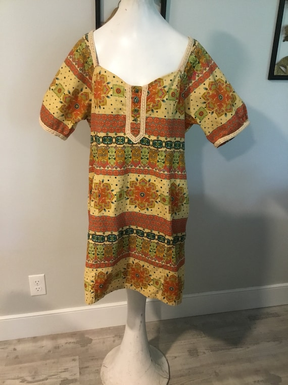 MOD Dress Bold Vibrant Floral and Geometric Pattern O… - Gem