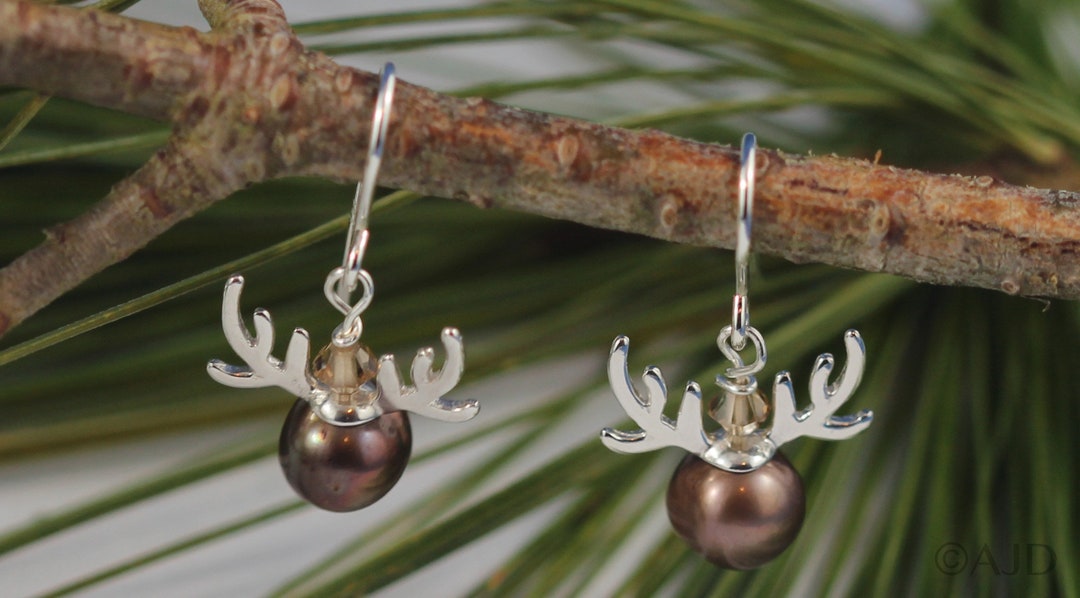925 Sterling Silver Moose Earrings, Swarovski Reindeer, Freshwater ...