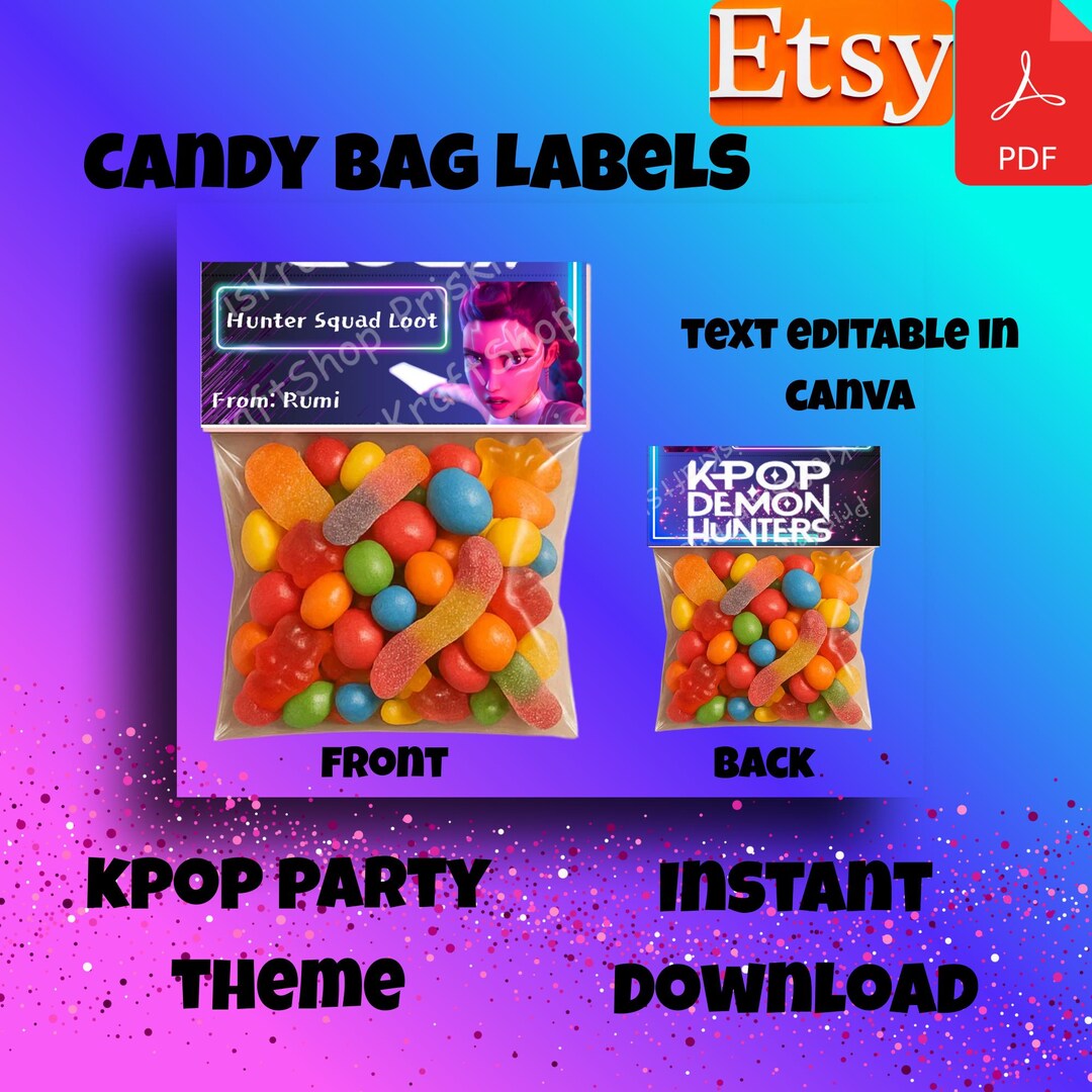 K-pop Demon Hunters Candy Bag Labels | Kids Birthday Party (digital ...