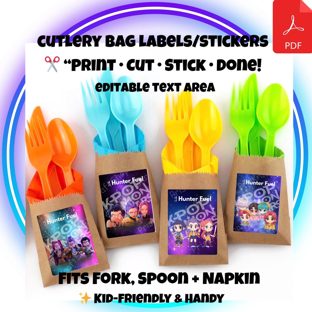K-pop Demon Hunters Party Stickers | Cutlery Bag Labels (printable PDF ...