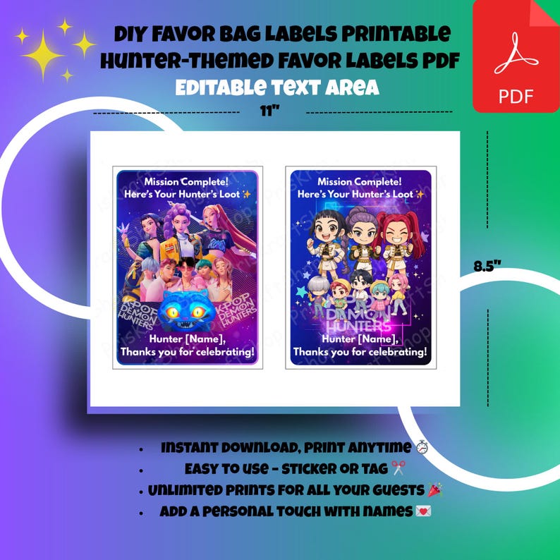 Kpop Demon Hunter Favor Bag Label | Kids Birthday Loot (instant ...
