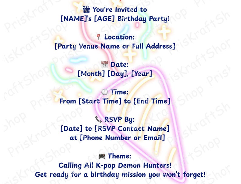 K-pop Demon Hunters Birthday Invitation – Editable Printable (PDF) - Etsy