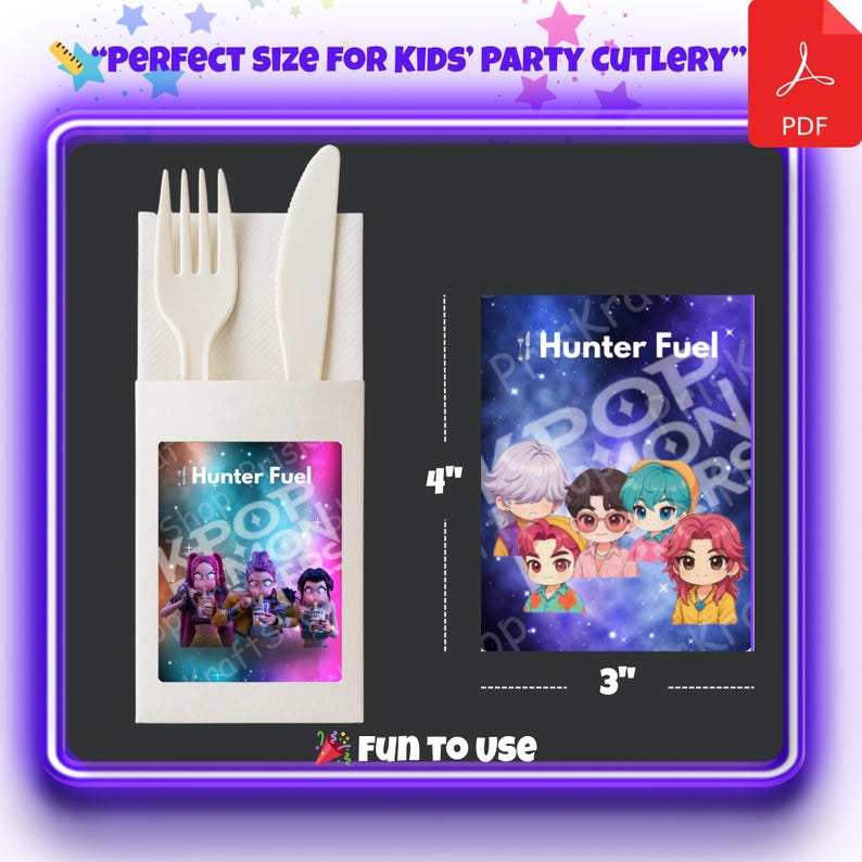 K-pop Demon Hunters Cutlery Bag Labels | Printable Party Stickers ...