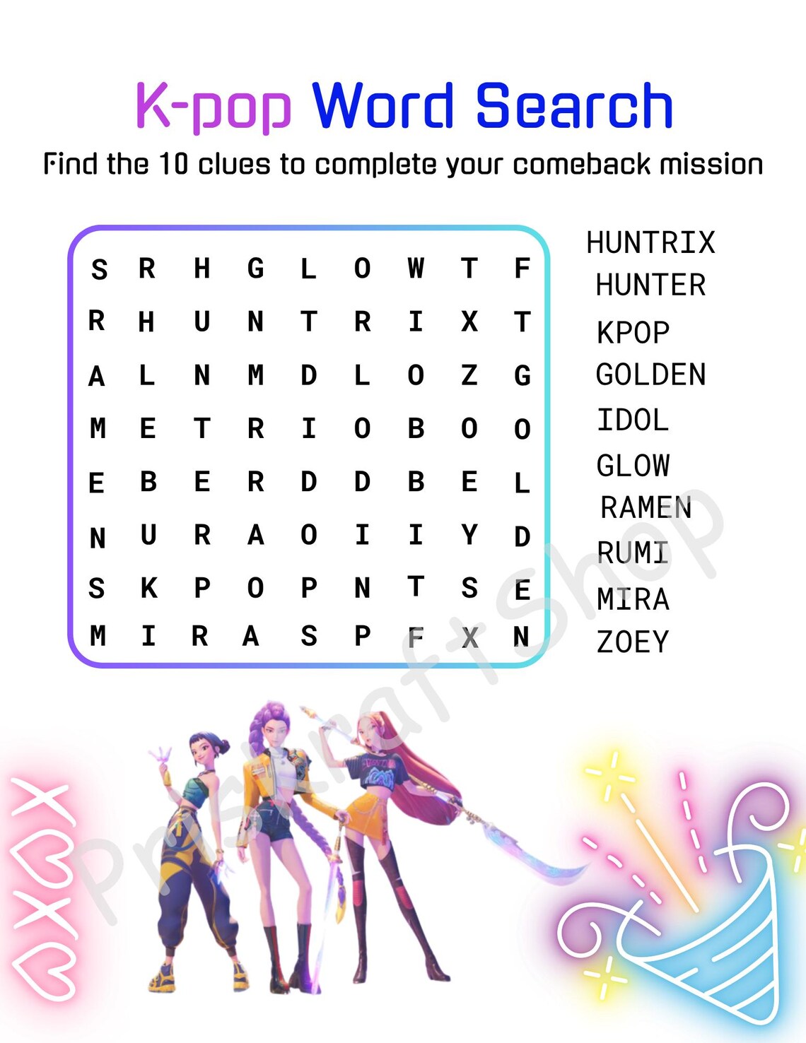 K-pop Demon Hunters Activity Bundle | Printable Placemats & Stickers ...