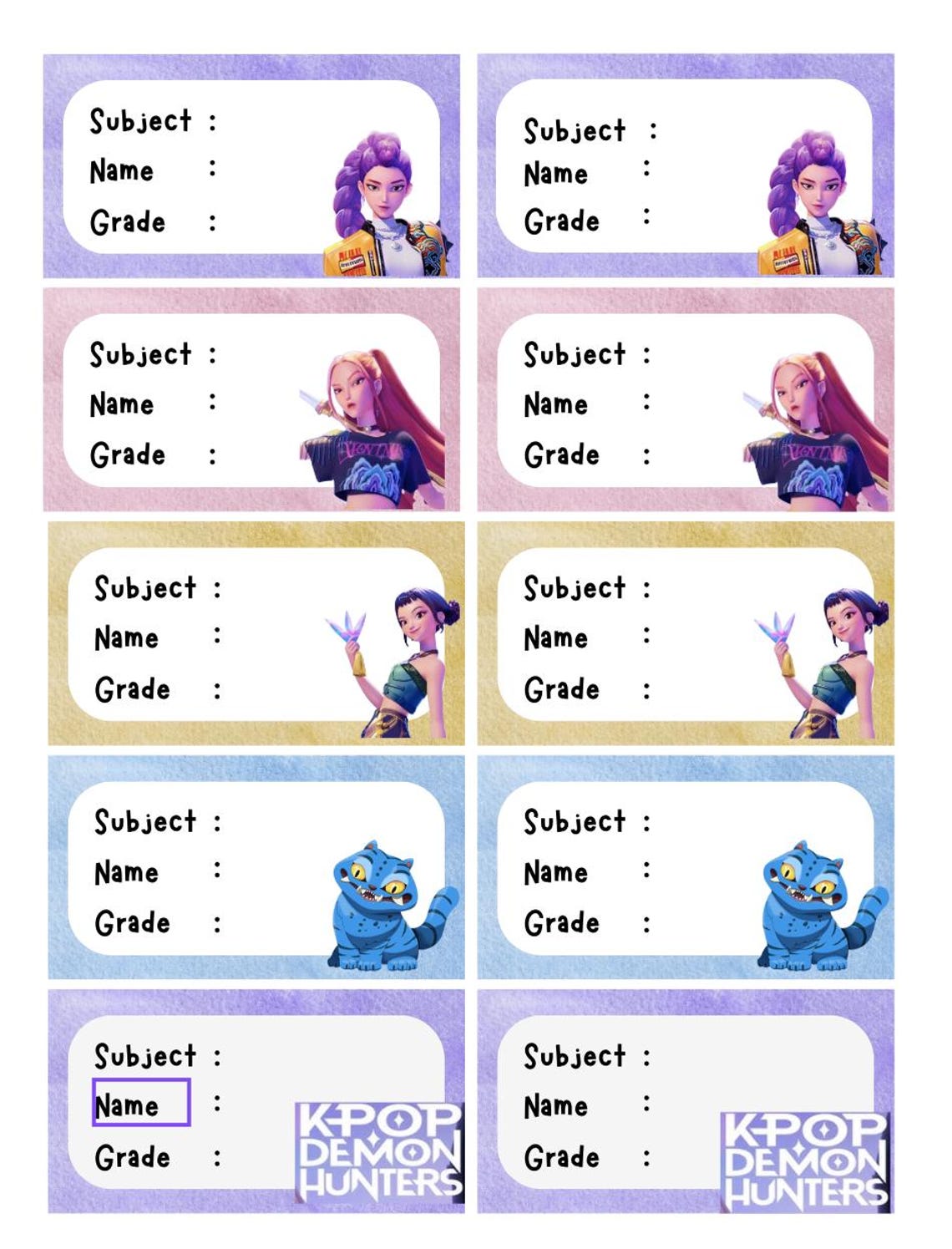 KPOP DEMON HUNTERS Back to School Name Tags, School Supplies Labels ...