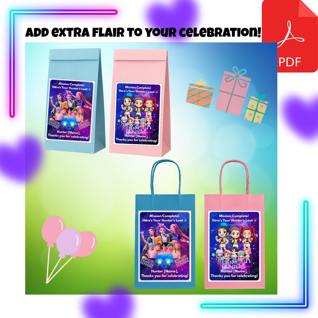 Kpop Demon Hunter Favor Bag Label | Kids Birthday Loot (instant ...