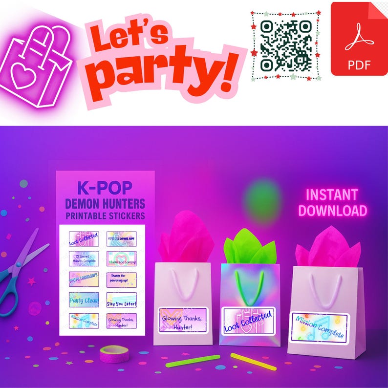 K-pop Demon Hunters Loot Bag Stickers | Birthday Party Favors (digital ...