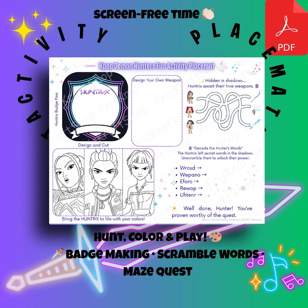 K-pop Demon Hunters Inspired Activity Placemat | Kids Printable With ...