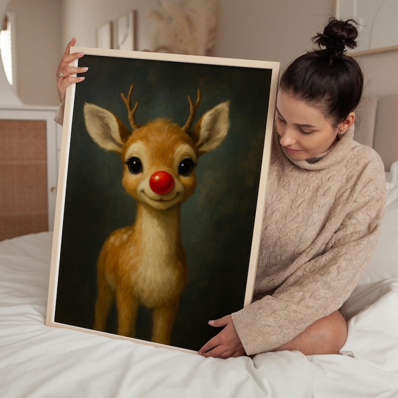Rudolph the Red-nosed Reindeer Painting Print - Classic Christmas Wall ...