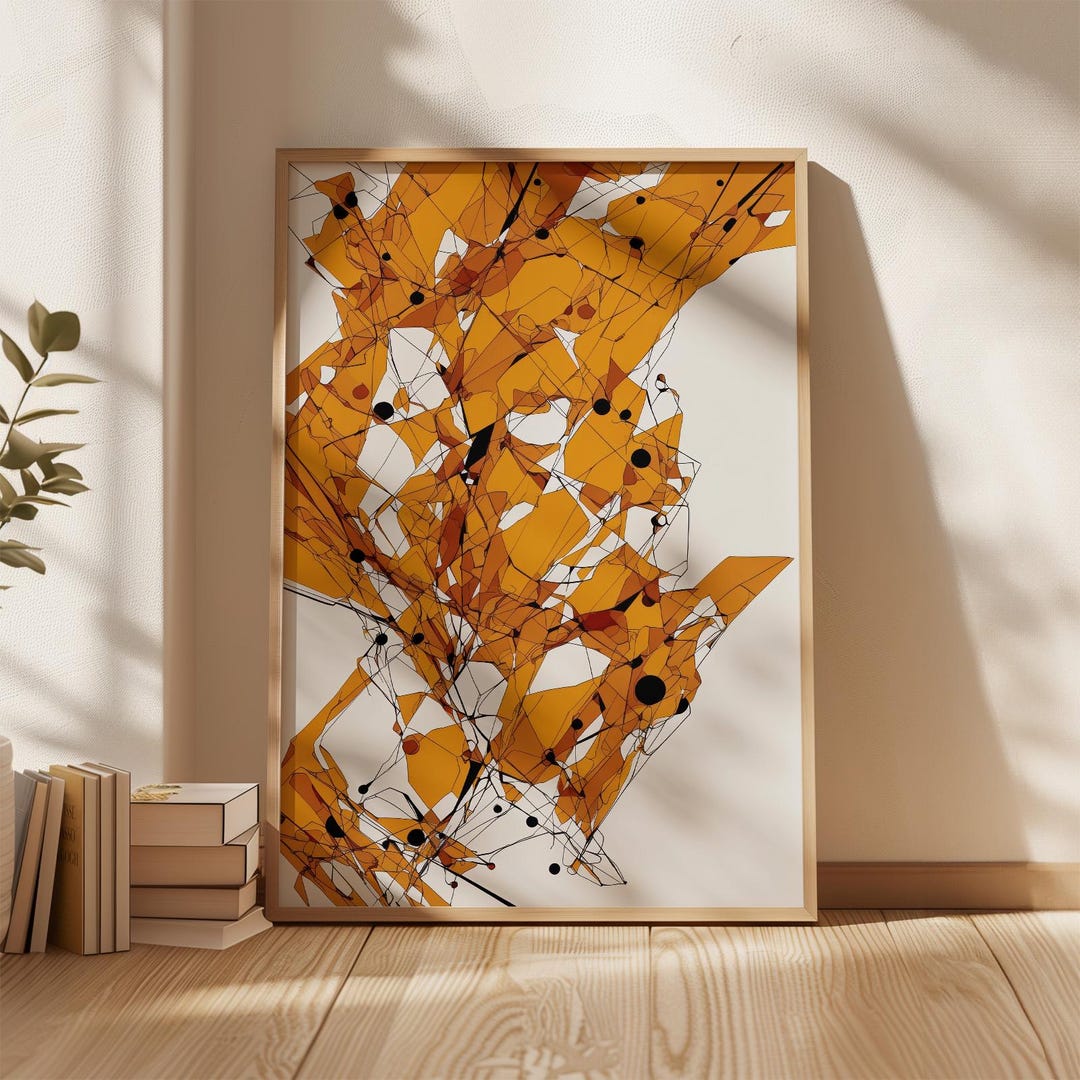 Amberline Signal Fracture – Abstract Digital Art Print, Geometric Tech ...