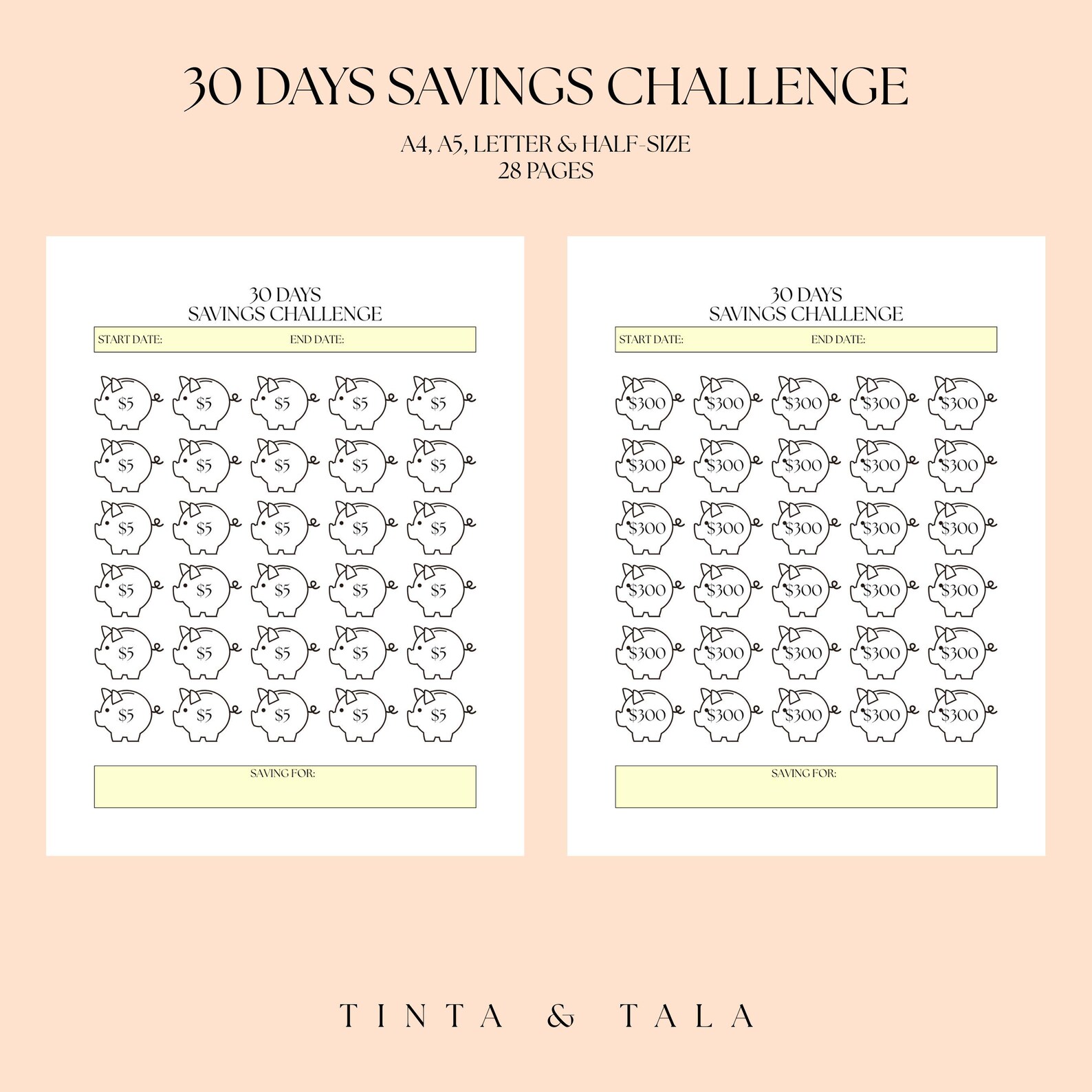 30-day Savings Challenge Printable | Money Saving Tracker | Budget ...