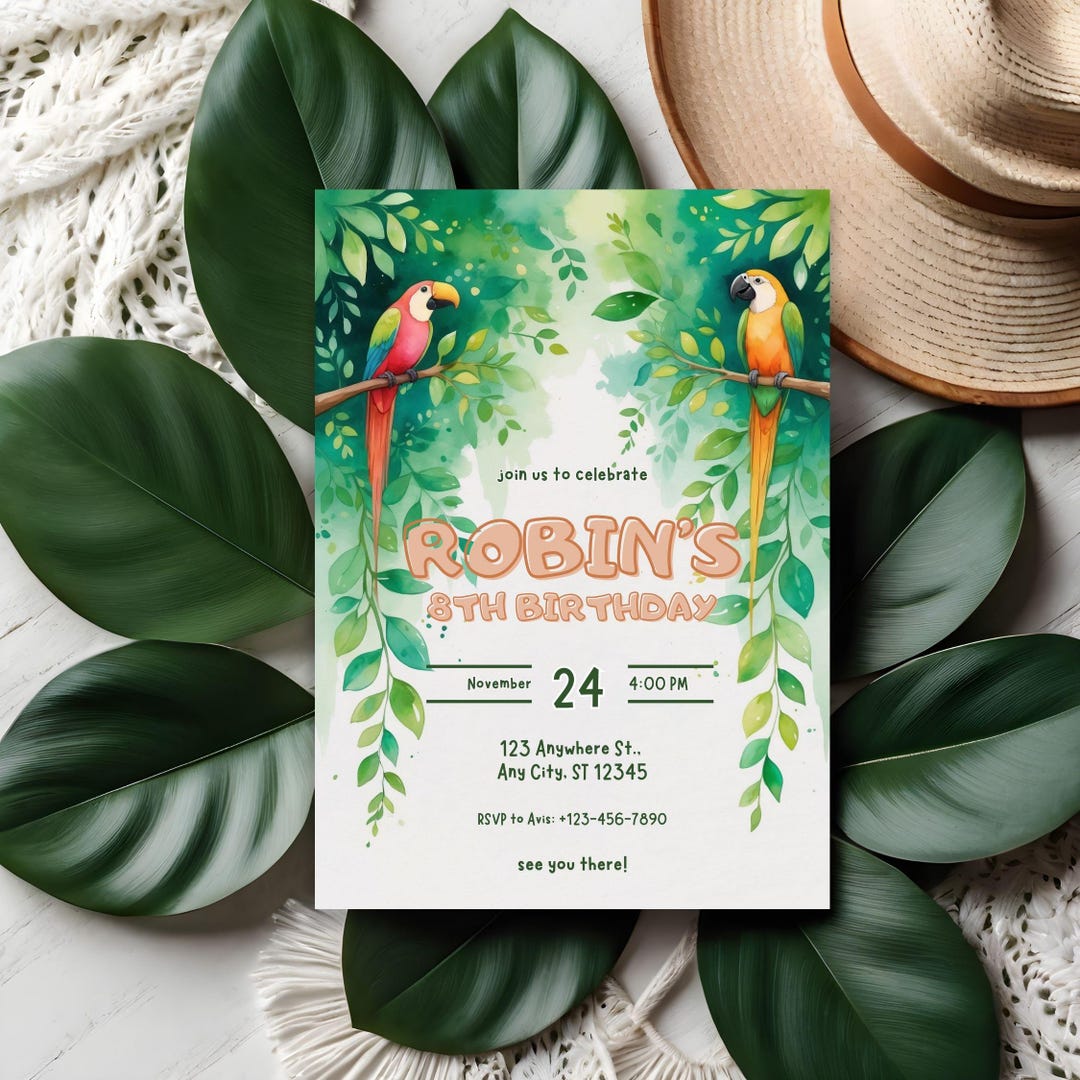 Parrot Forest Party Invitation | Canva Editable Tropical Animal ...