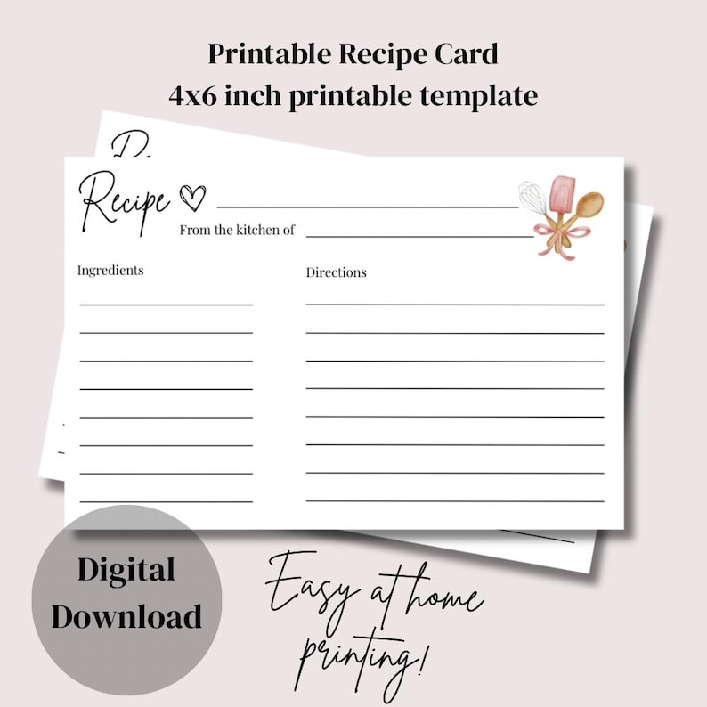 Printable Recipe Card: 4x6 Template (digital Download) - Etsy