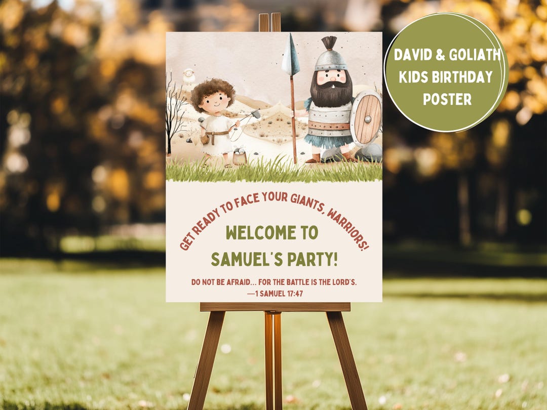 David and Goliath Kid's Birthday Party Welcome Sign | Faith-based Party ...