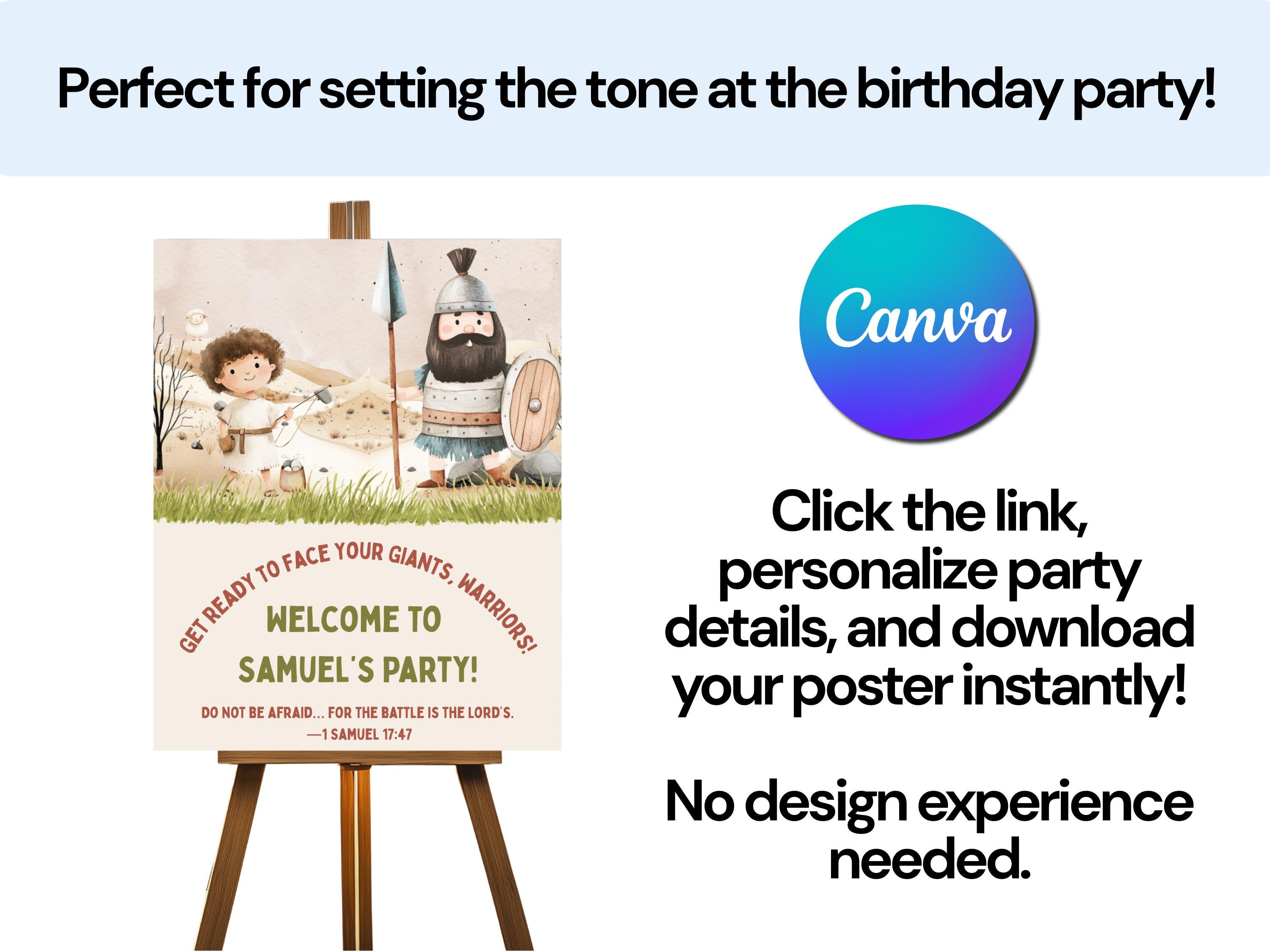 David and Goliath Kid's Birthday Party Welcome Sign | Faith-based Party ...