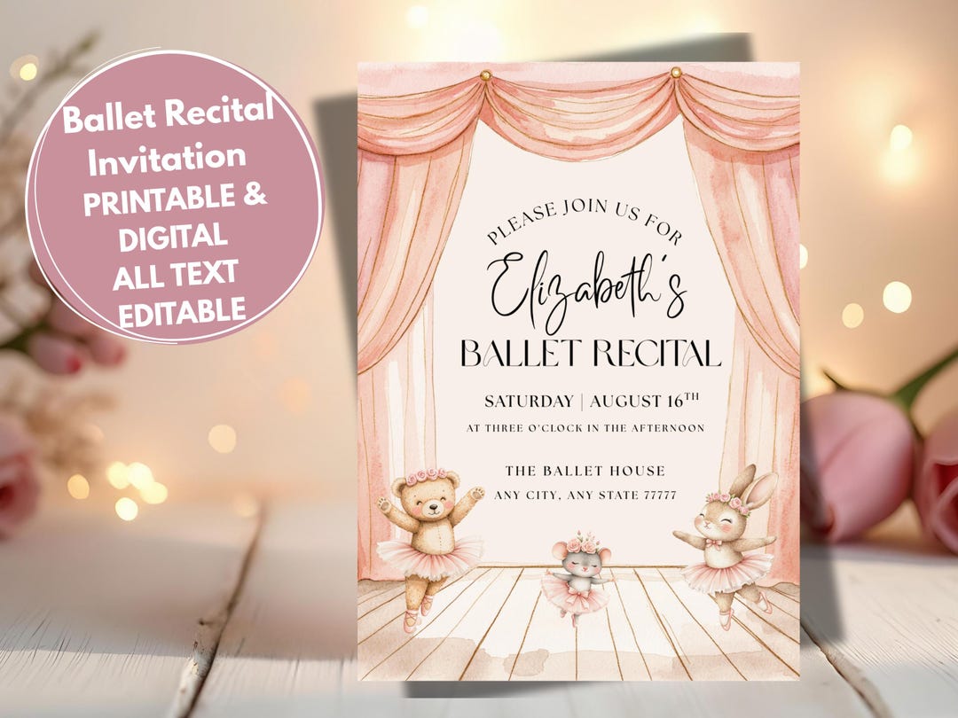 Ballet Recital Invitation: Ballerina Birthday Party, Editable Canva ...