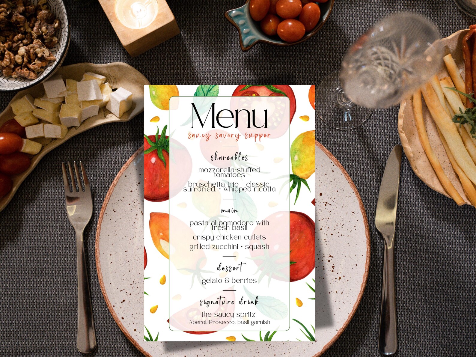 Tomato Menu Card: Italian Dinner Party, Bridal Shower (printable ...