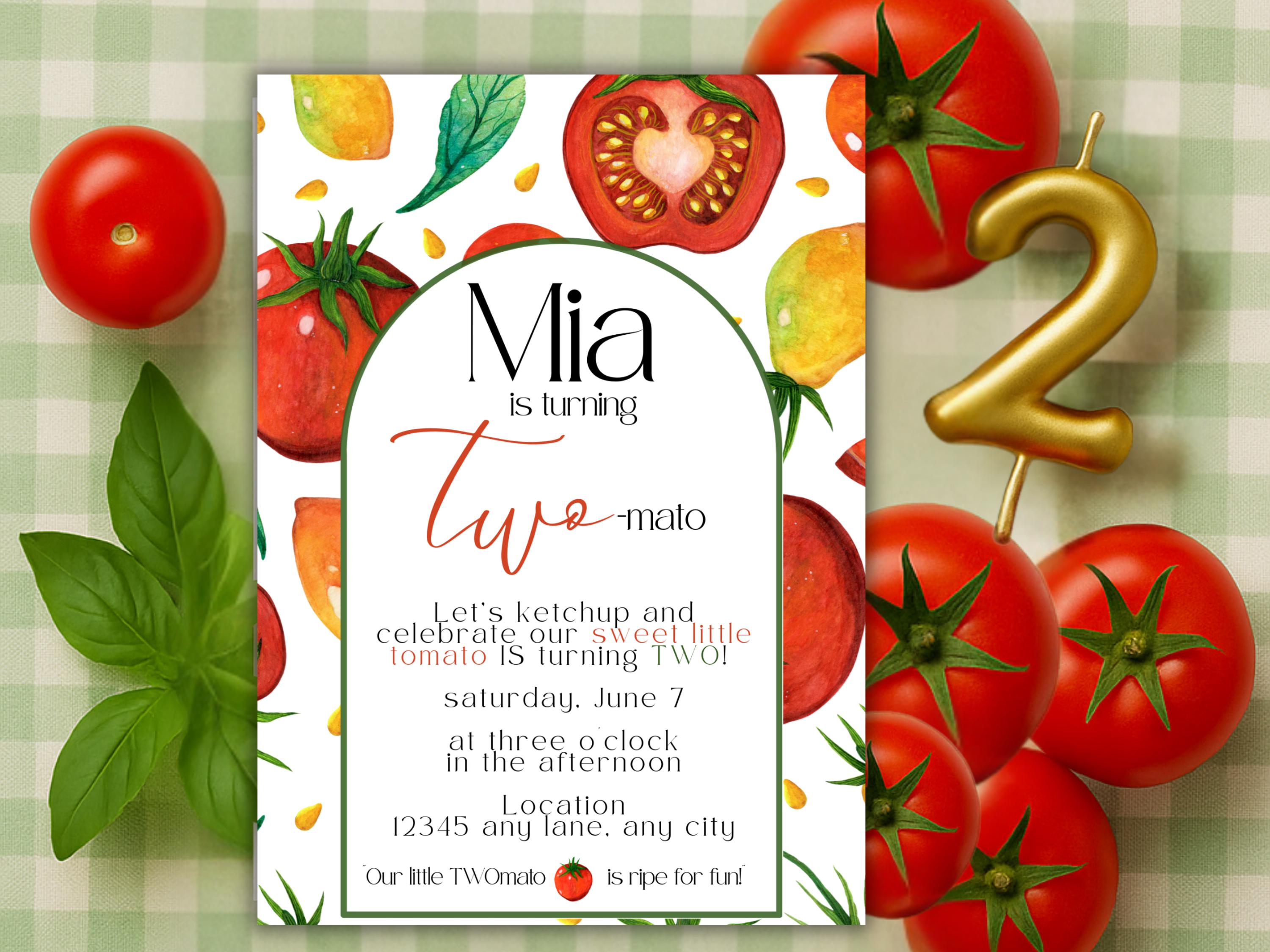 Tomato Birthday Invitation: Italian Garden Party, Two-mato Theme (canva ...