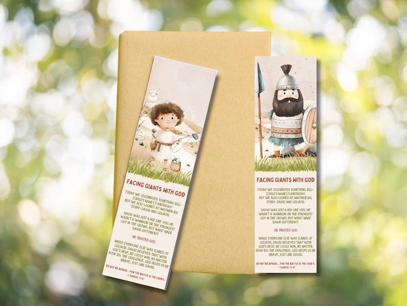 David and Goliath Bookmarks: Faith-based Party Favors (editable Canva ...