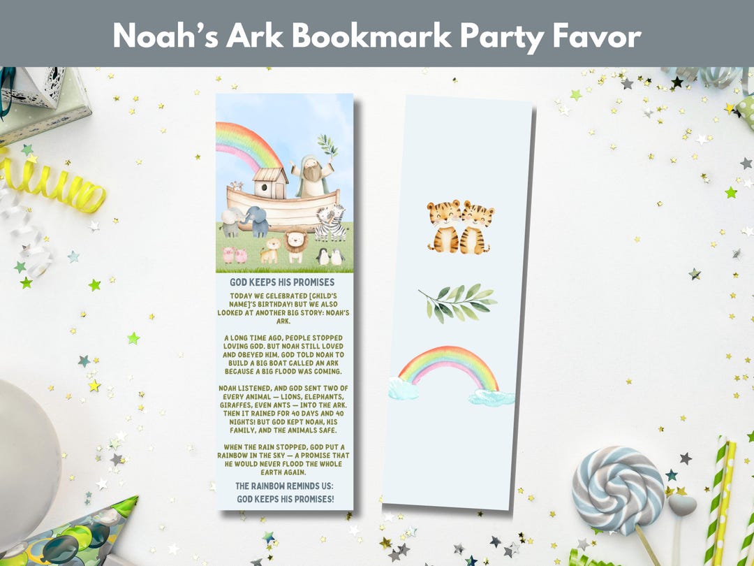 Noah’s Ark Bookmark Party Favor | Bible Party | 2x7" Double-sided ...