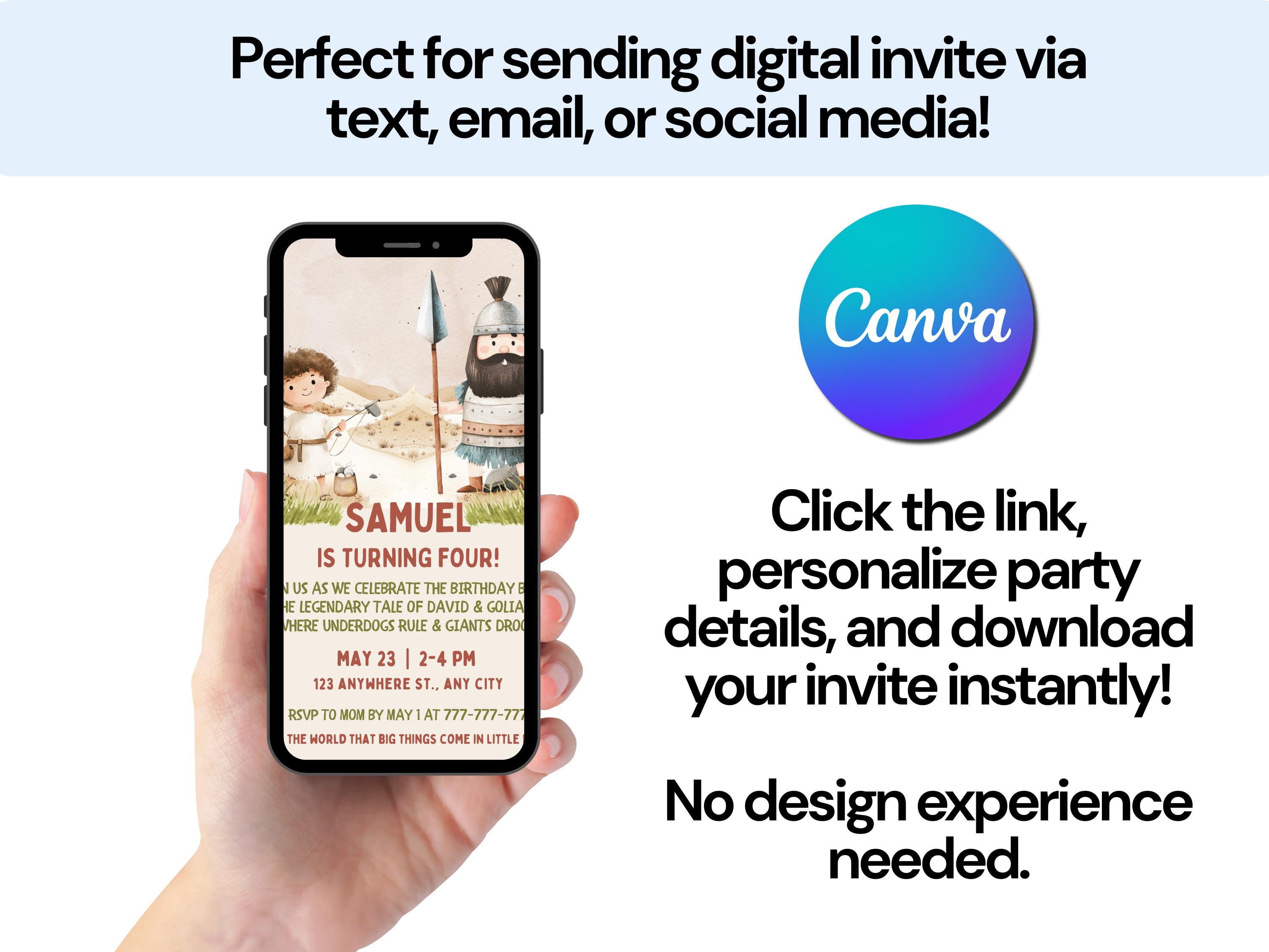 David and Goliath Birthday Invitation: Faith Party, Editable Canva ...