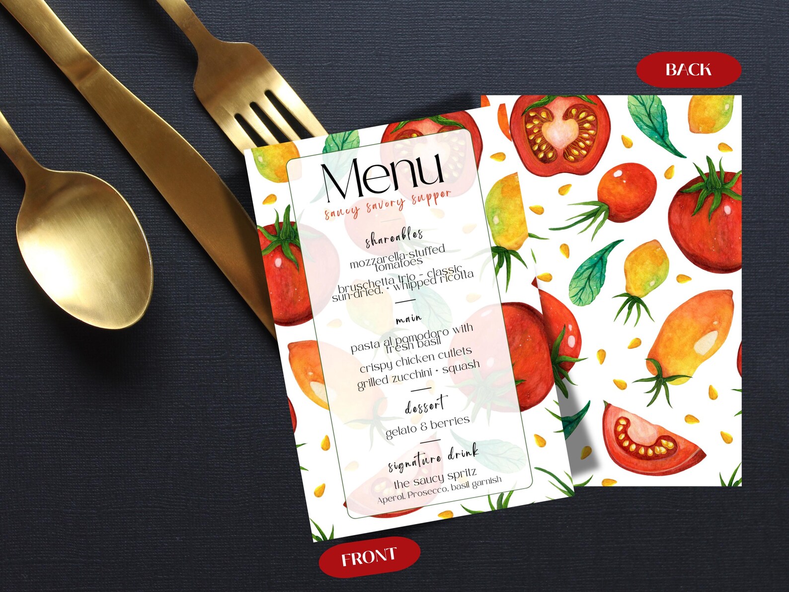 Tomato Menu Card: Italian Dinner Party, Bridal Shower (printable ...